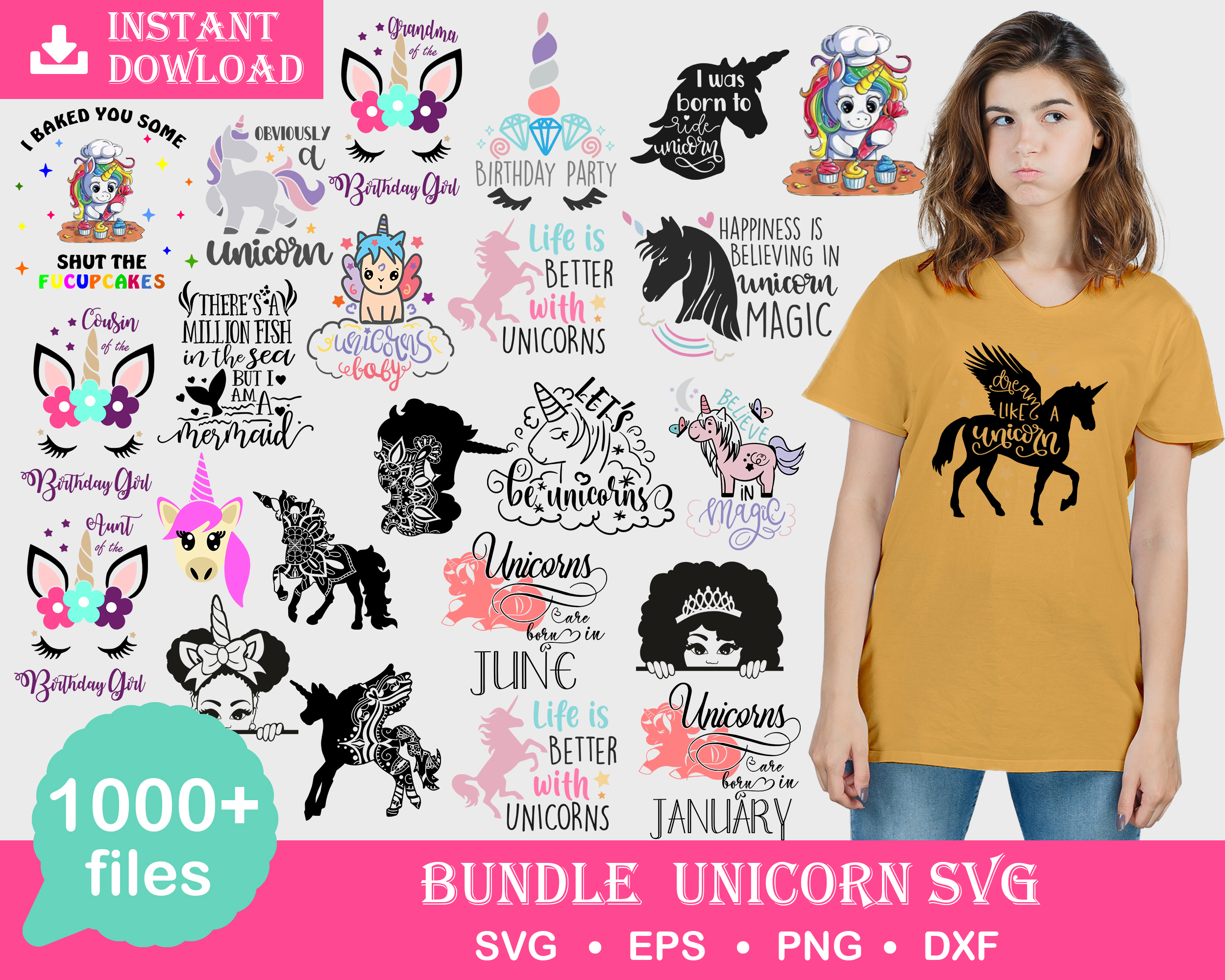 Unicorn Bundle svg, 1000 files Unicorn svg eps png, for Cric | Inspire ...