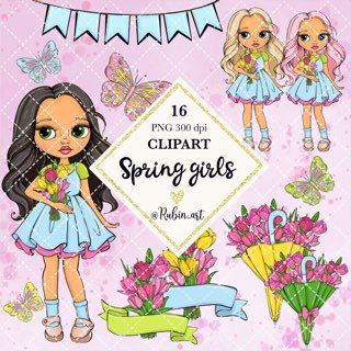 Gorgeous spring girls clipart, spring dolls clipart, tulips - Inspire ...