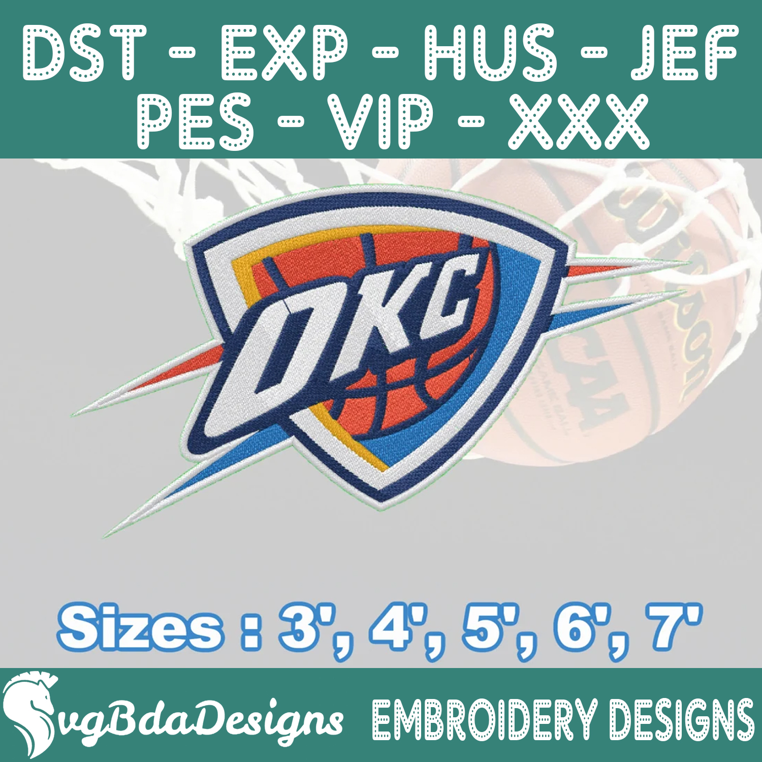OKC Thunder Machine Embroidery Design, 5 Sizes Embroidery Ma | Inspire ...