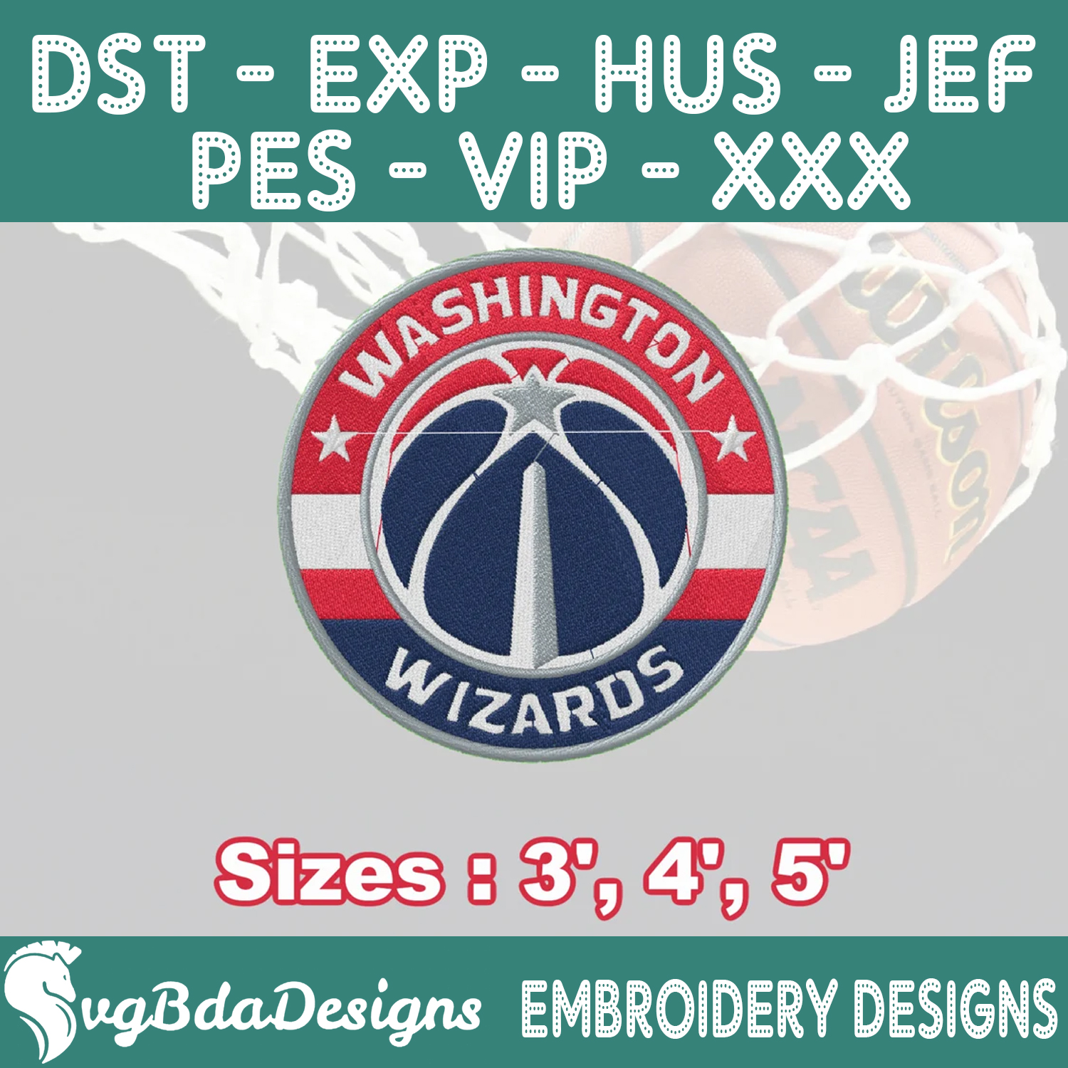 Washington Wizards Machine Embroidery Design, 3 Sizes Embroi | Inspire ...