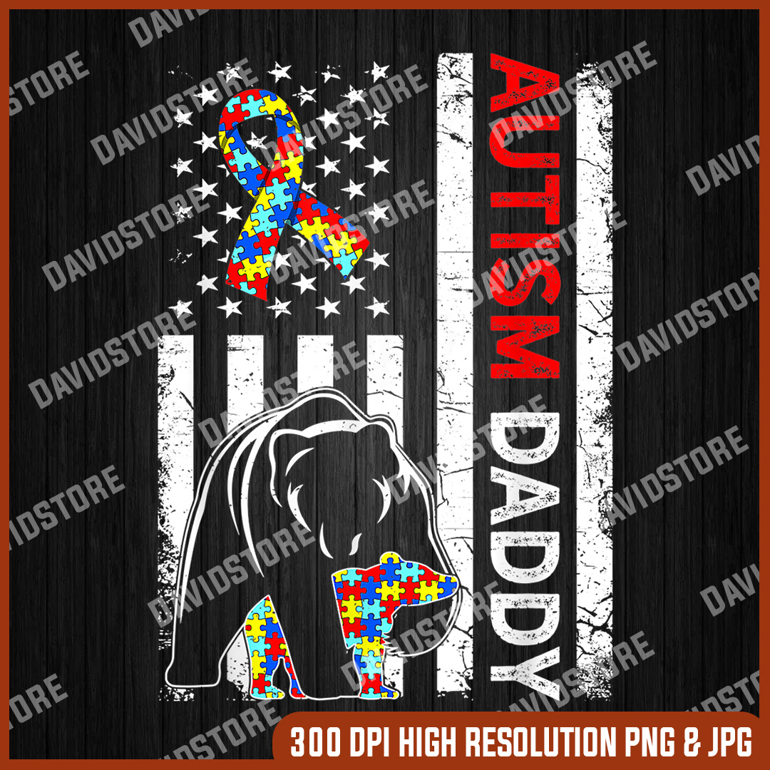 Distressed American Flag Autism Daddy Bear Awareness, Autism - Inspire ...
