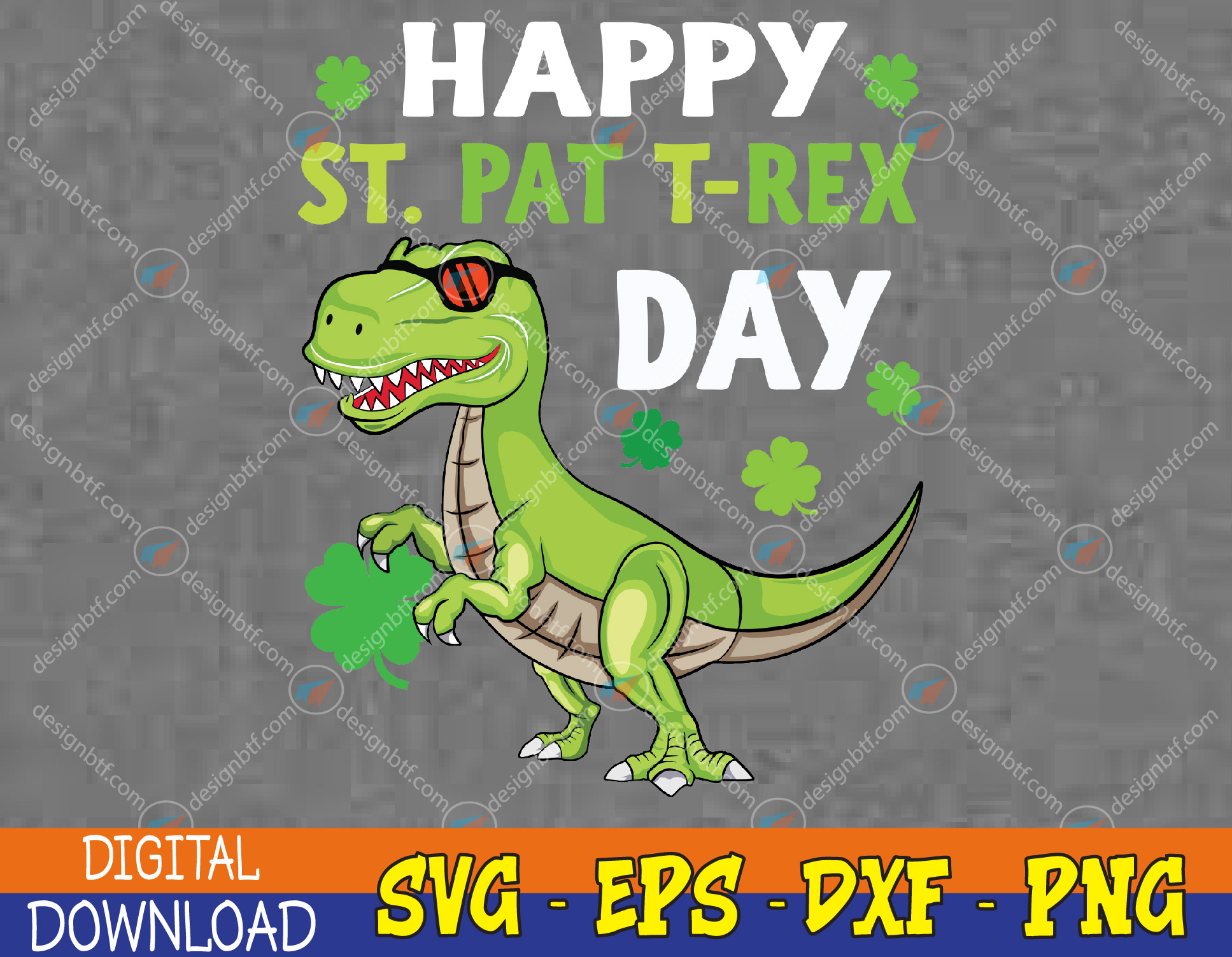 Happy St Patricks day, dinosaur trex lucky Svg, Eps, Png, Dx - Inspire Uplift