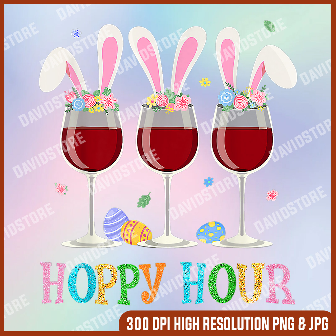 Hoppy Hour PNG, Three Wine Glasses Easter Drinking Bunny Ear | Inspire ...