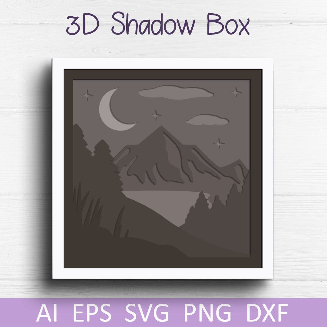 Layered mountains shadow box svg, 3d papercut template for c | Inspire ...