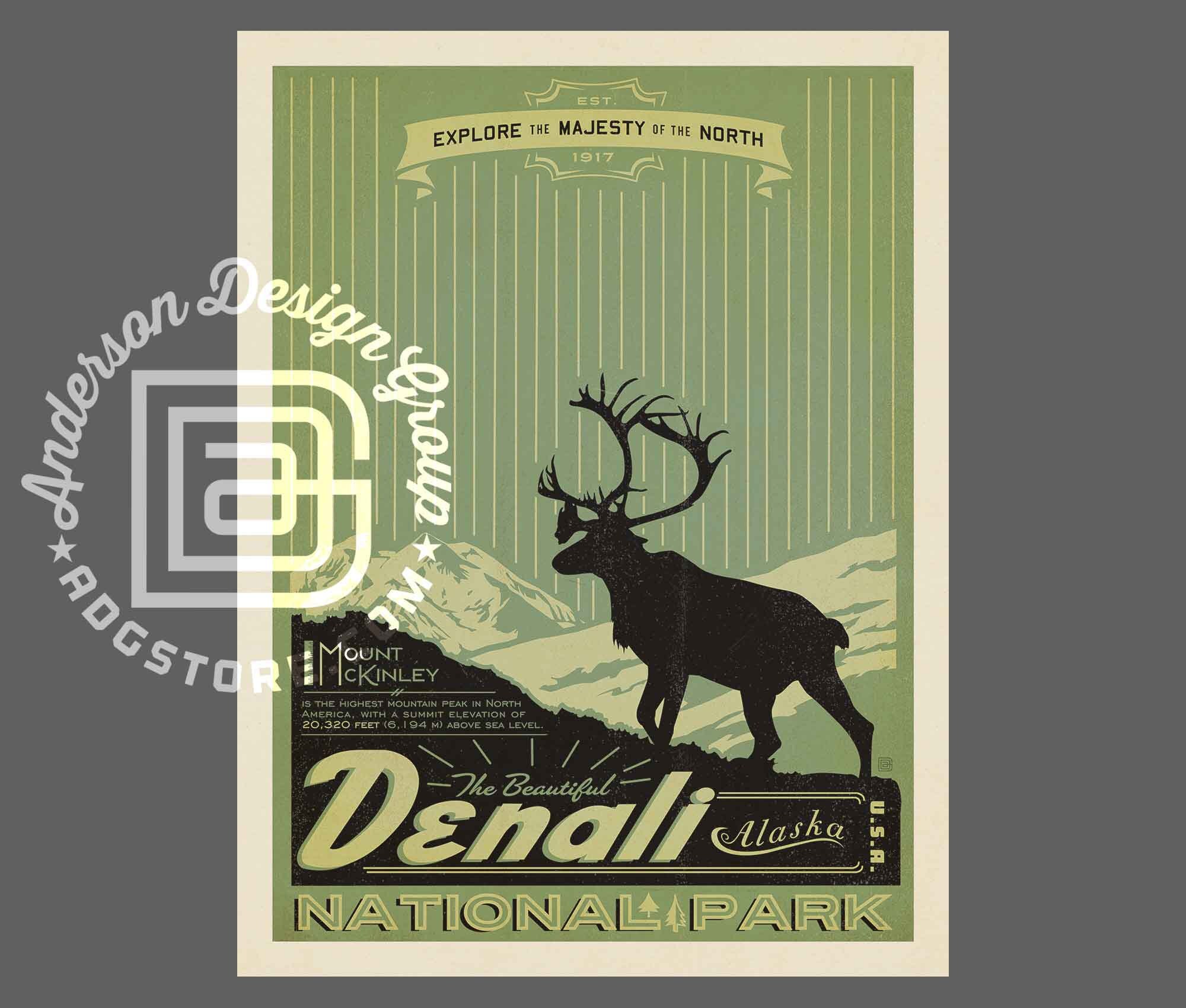 Denali National Park Vintage Travel Poster by Anderson Desig | Inspire ...