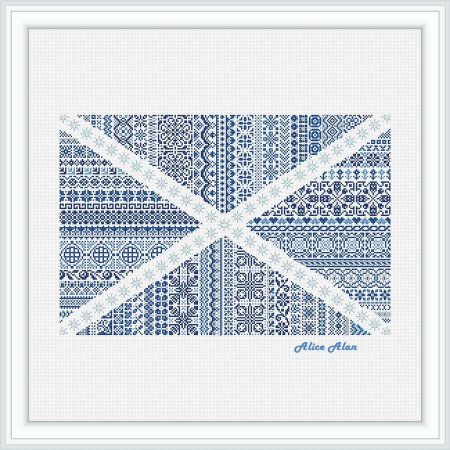 Cross stitch pattern national flag Scotland ornament blue | Inspire Uplift