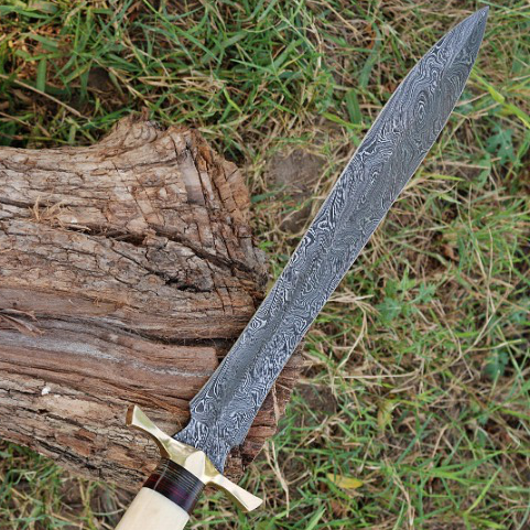 Dagger Double Edge Hand Forged Sword With Camel Bone And Bra - Inspire ...