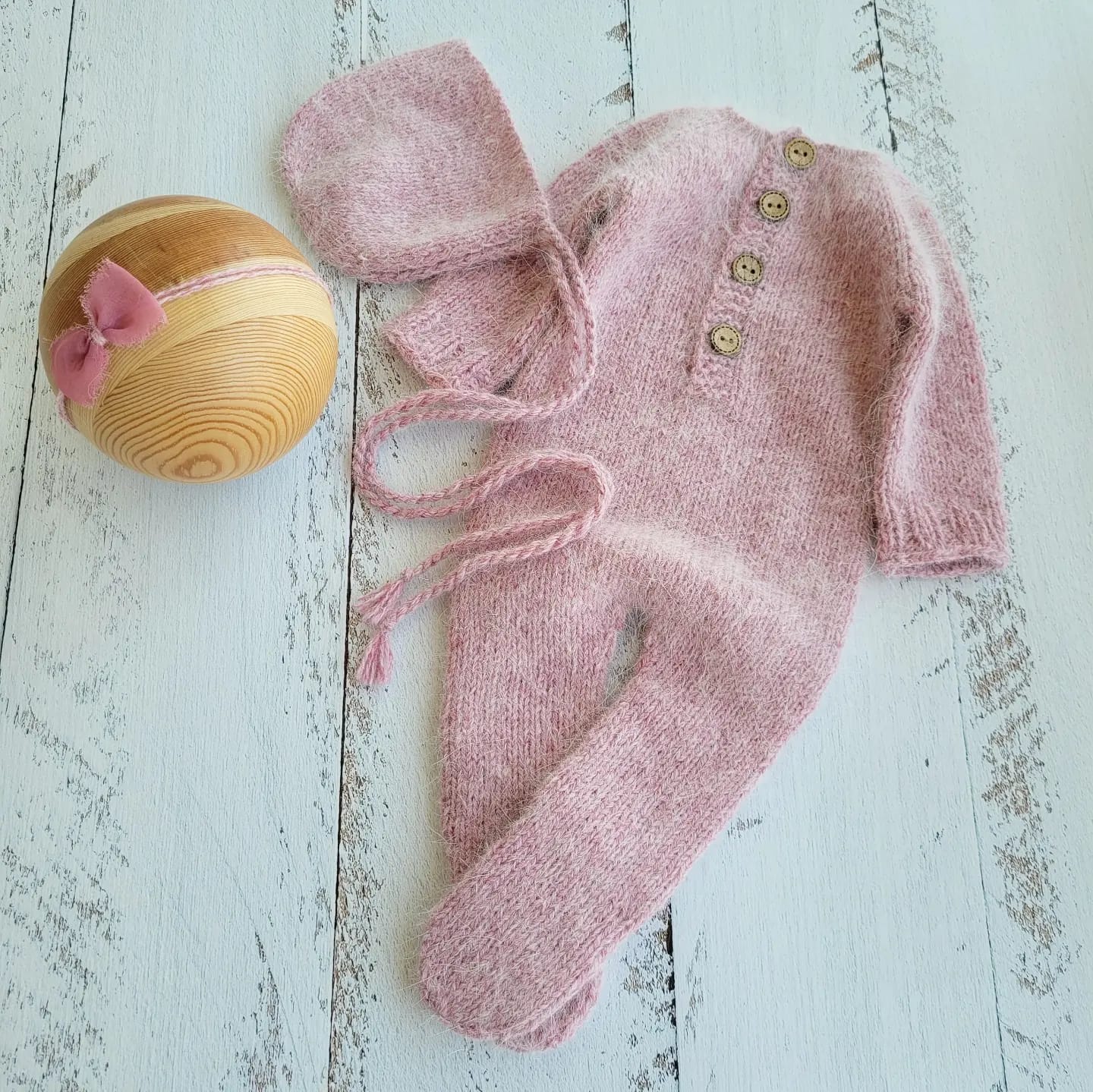 Pink melange fluffy bonnet, romper, wrap. Newborn photo prop | Inspire ...