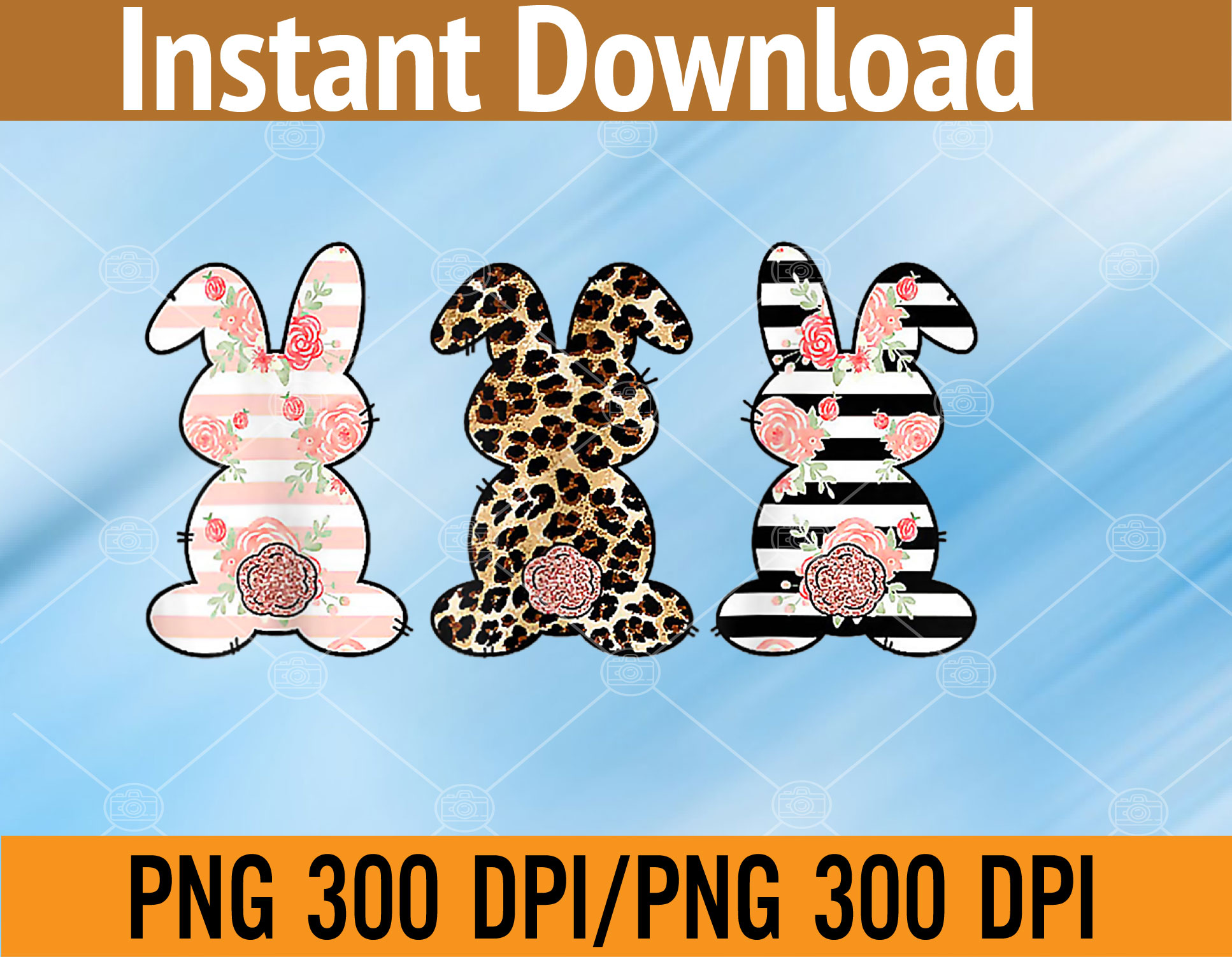 Leopard Easter Bunny Rabbit Trio Cute Easter Day PNG Digital | Inspire ...
