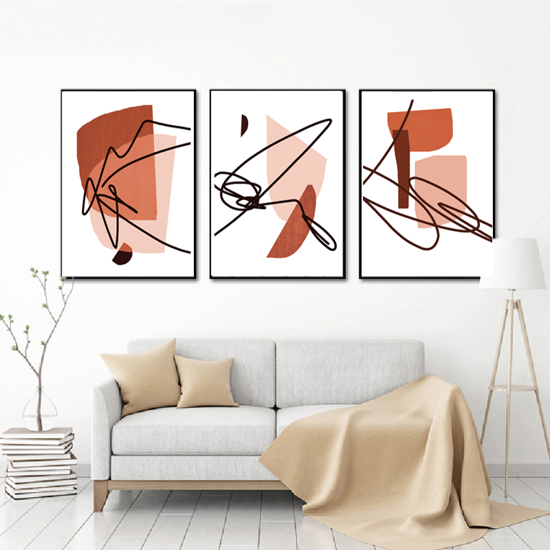 Abstract Line Art Terracotta Prints Large Artwork Geometric - Inspire ...