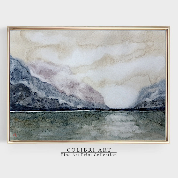 Mountain Painting Muted Art Print Landscape Watercolor Neutr | Inspire ...
