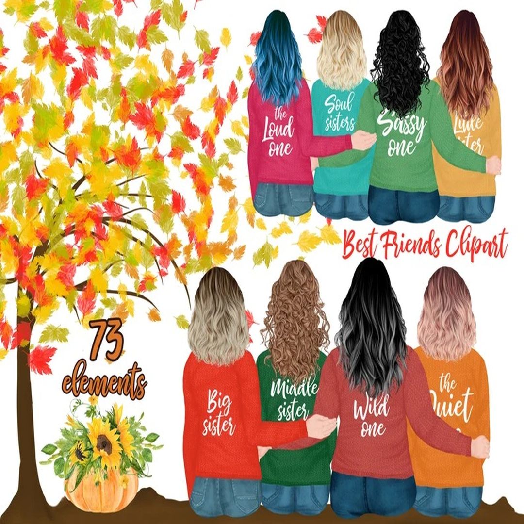 Autumn Best Friends Clipart: "GIRLS SITTING CLIPART" Bff cli - Inspire ...