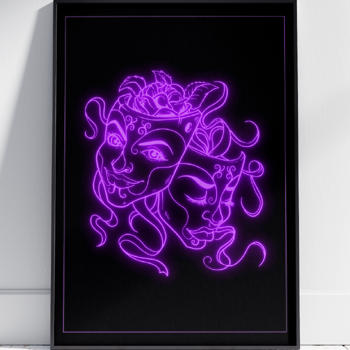 Neon False Faces Wall Art Neon Art Painting by Stainles | Inspire Uplift