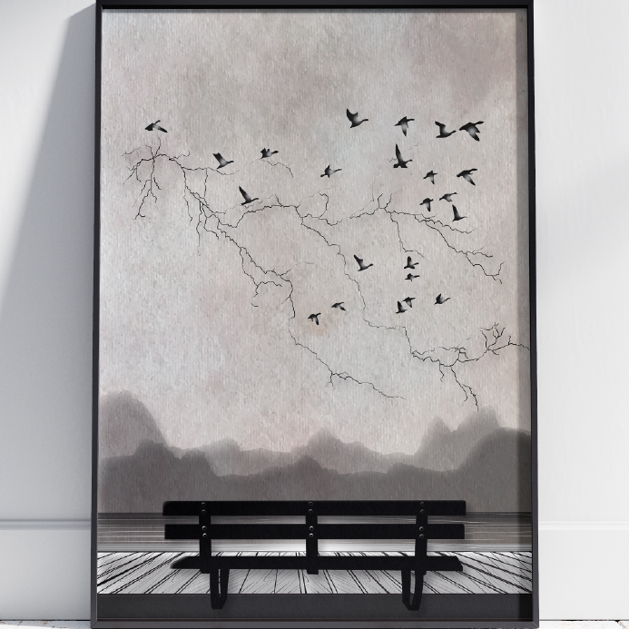 Mountain View Bench Painting - Scenic Landscape Wall Art | Inspire Uplift