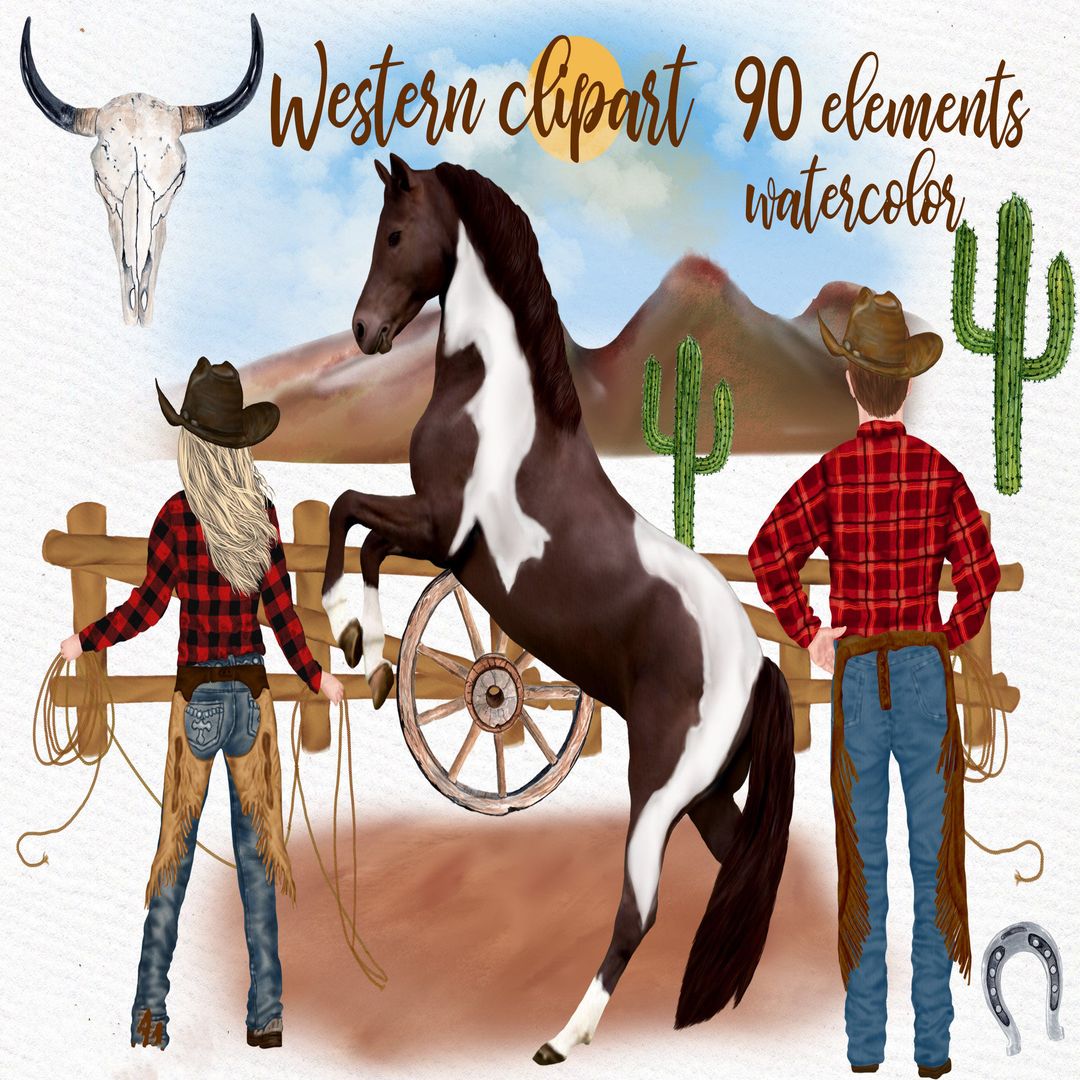 Western man and woman clipart: "HORSE CLIPART" Cowgirls clip | Inspire ...