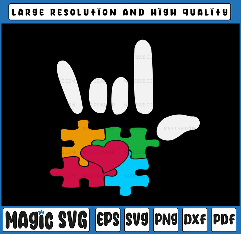 Autism Awareness Hand Rock and Roll Puzzle Pieces Png, Easte | Inspire ...