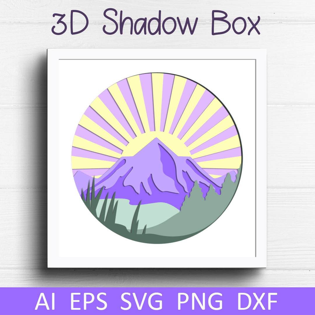 Shadow box template with mountain svg, 3d papercut layered o - Inspire ...