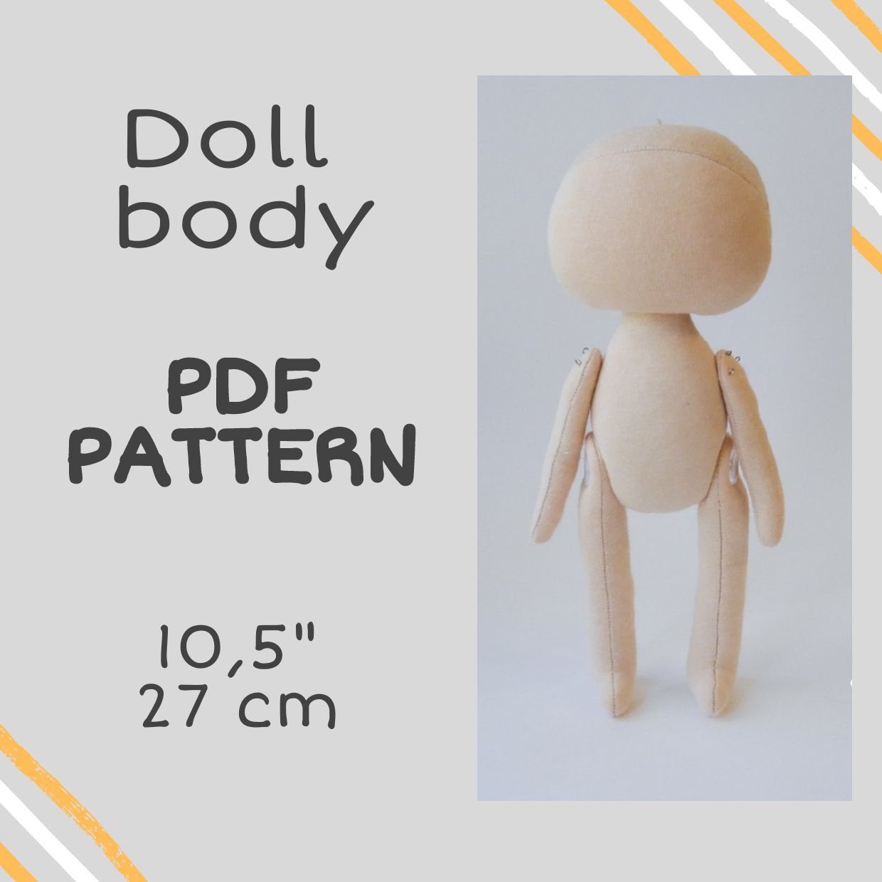 Sewing rag doll body PDF pattern, Baby doll pattern to make | Inspire ...