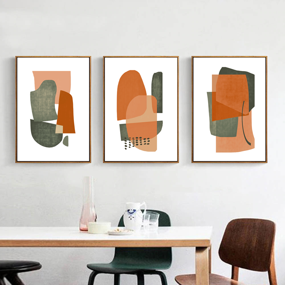 Abstract Geometric 3 Piece Art, Terracotta Wall Art Modern A - Inspire ...