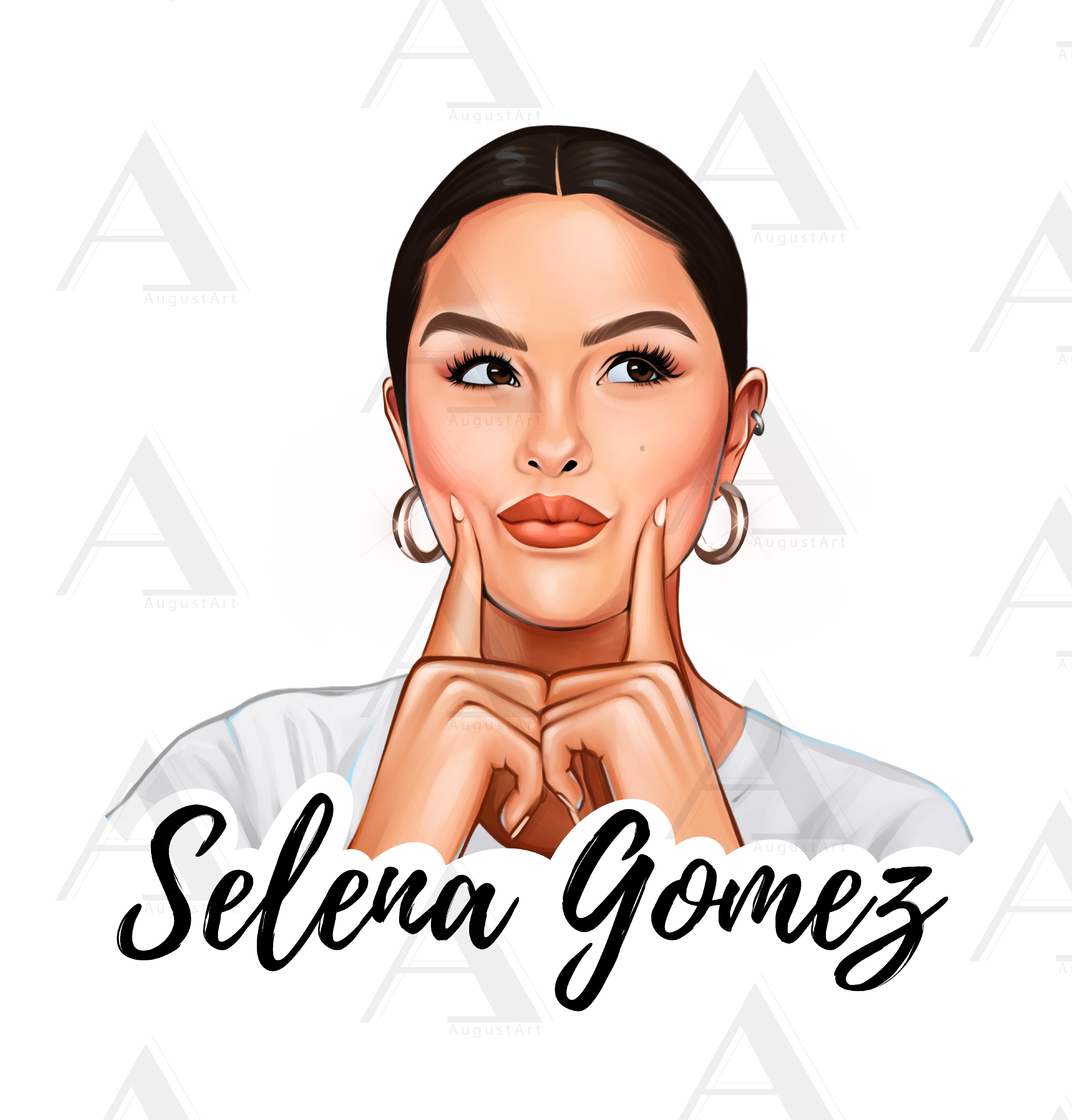 Printable Selena Gomez with sign PNG hand drawn sublimation - Inspire ...