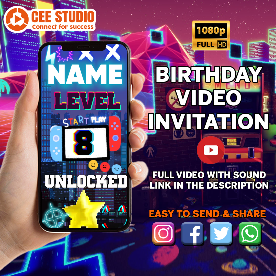 Video Game Invitation, Video Gamer digital party evite, Gami | Inspire ...