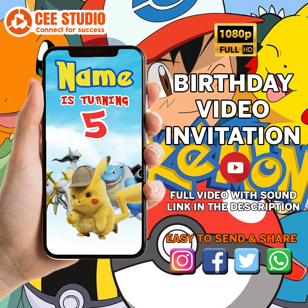 Pokemon Video Invitation, pokemon unite birthday party, kids | Inspire ...