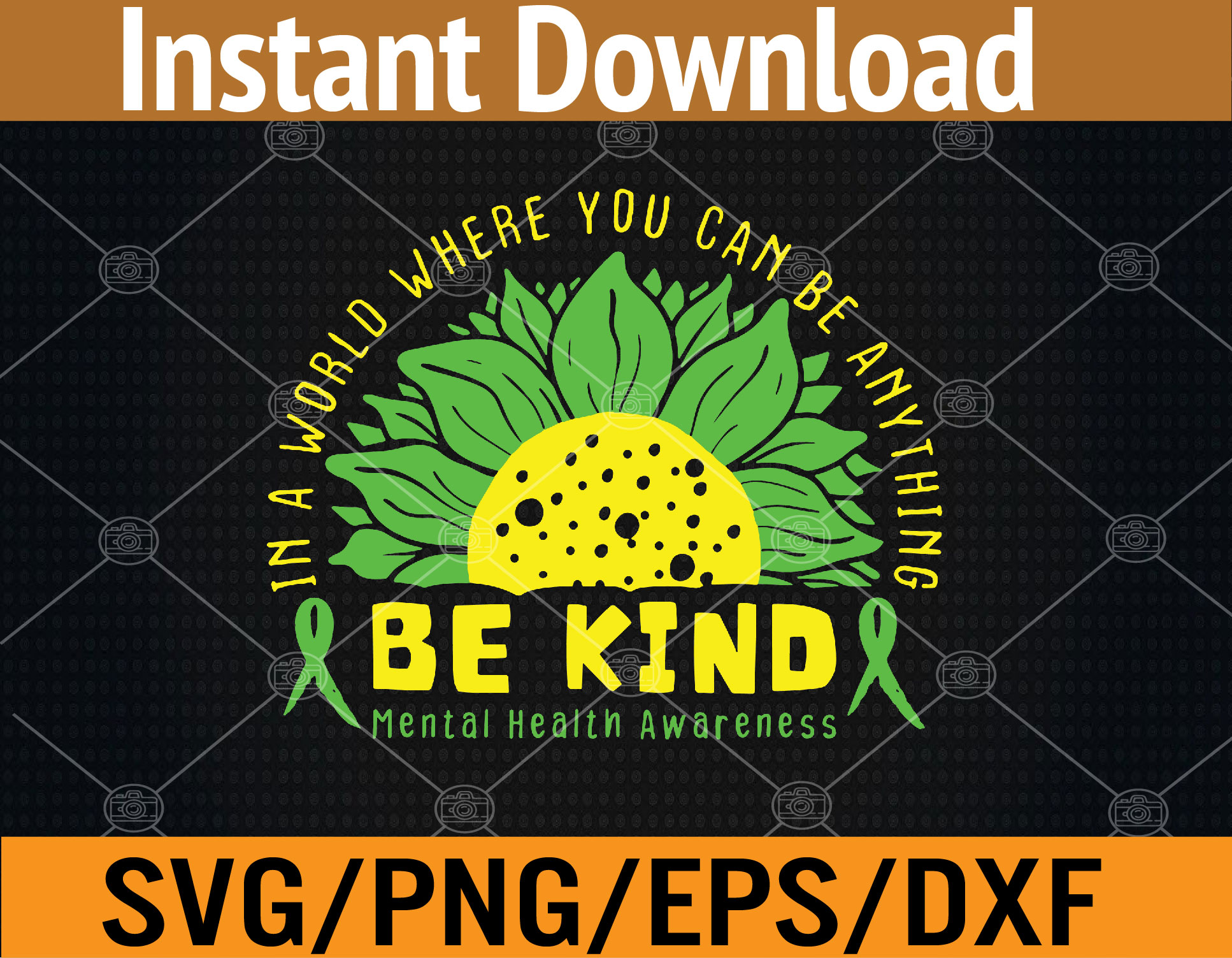 Be Kind Green Ribbon Sunflower Mental Health Awareness Svg, | Inspire Uplift