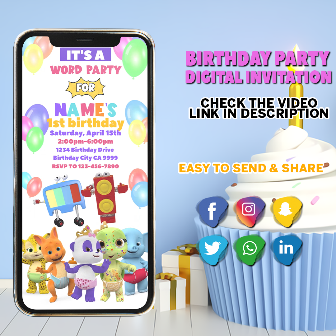 Word Party Invitation, Word party birthday invitation, Word - Inspire ...