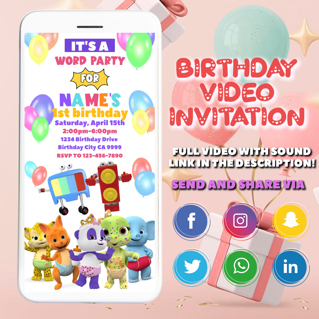 Word Party Invitation, Word party birthday invitation, Word | Inspire ...