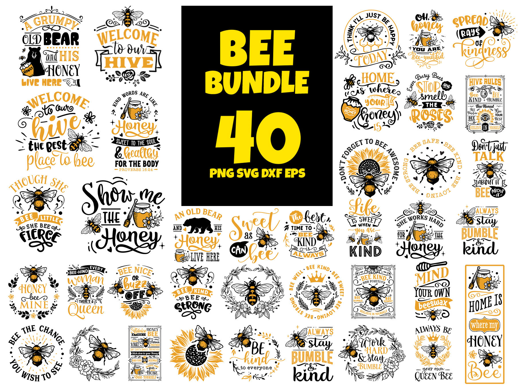 40 Files Bee Bundle Svg, Animal Svg, Bee Svg, Bee Png, Bee B | Inspire ...