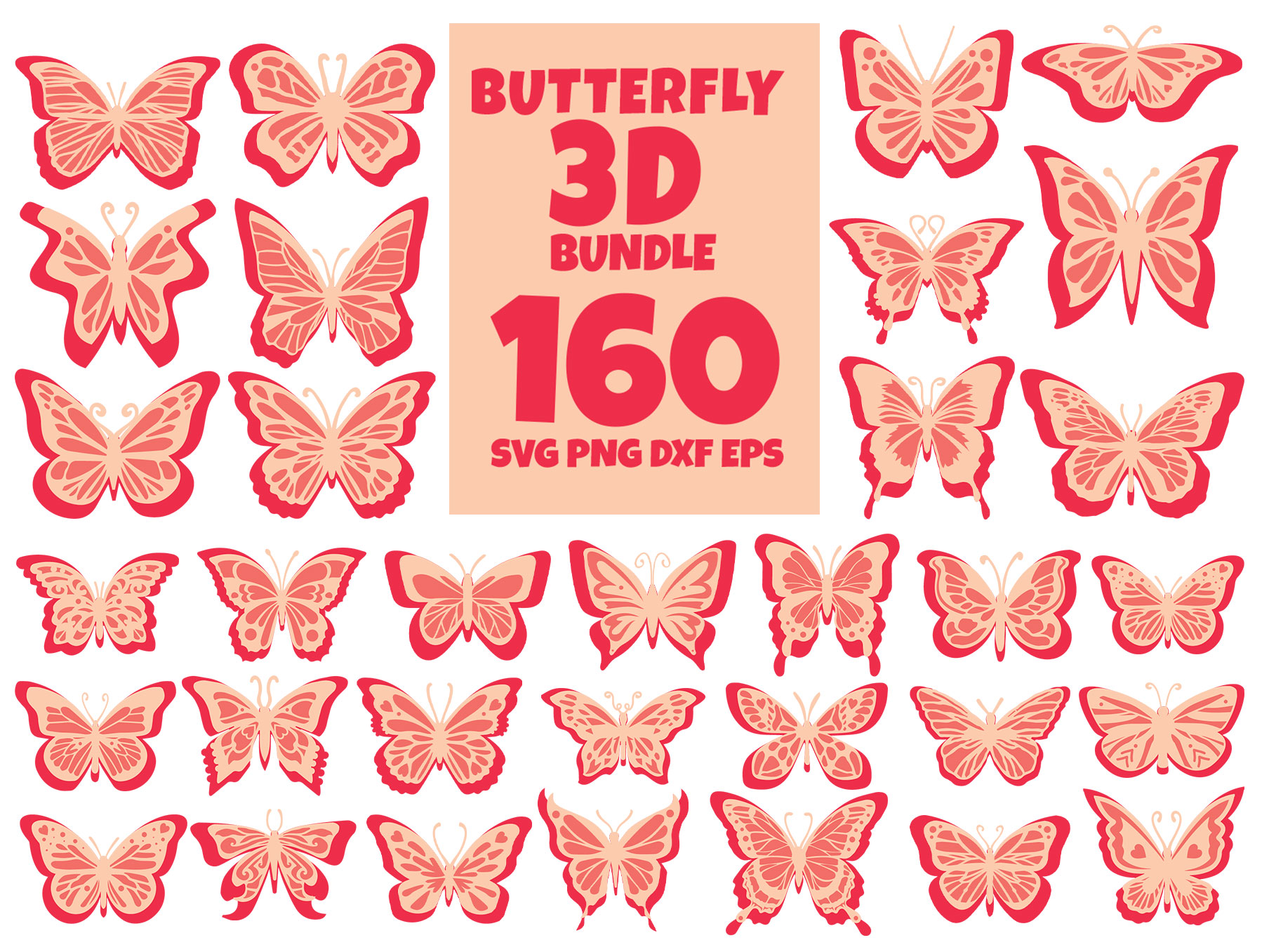 160 Butterfly 3D Bundle Svg, Trending Svg, Butterfly Svg, Bu | Inspire ...