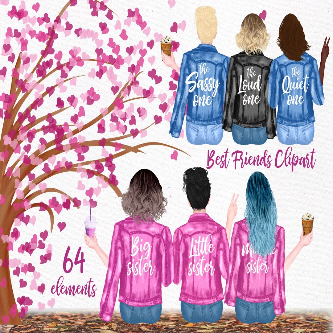 Best Friends Clipart: "JEANS JACKET GIRLS" Bff clipart Mug d | Inspire ...