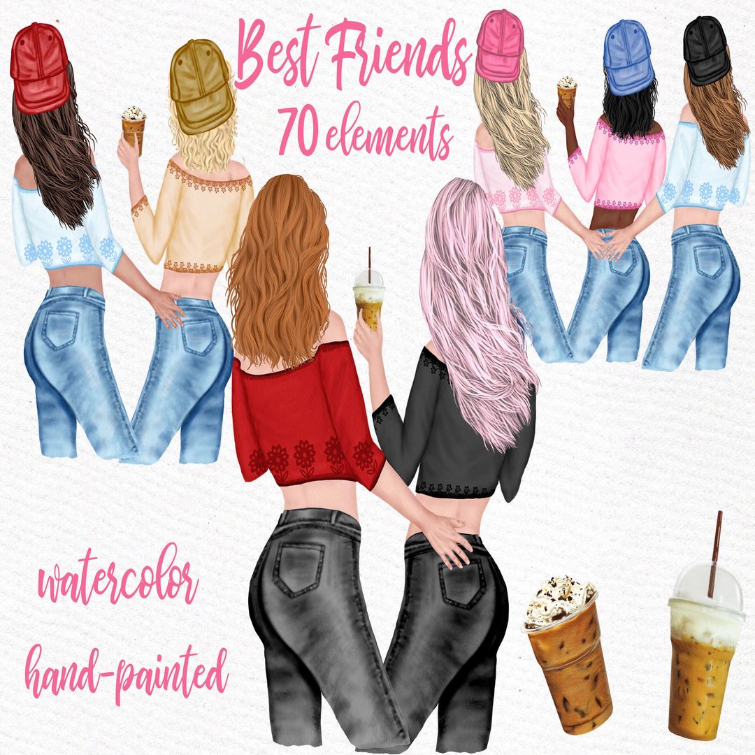 Best Friends Clipart: "GIRLS CLIPART" Bff clipart Customizab | Inspire ...