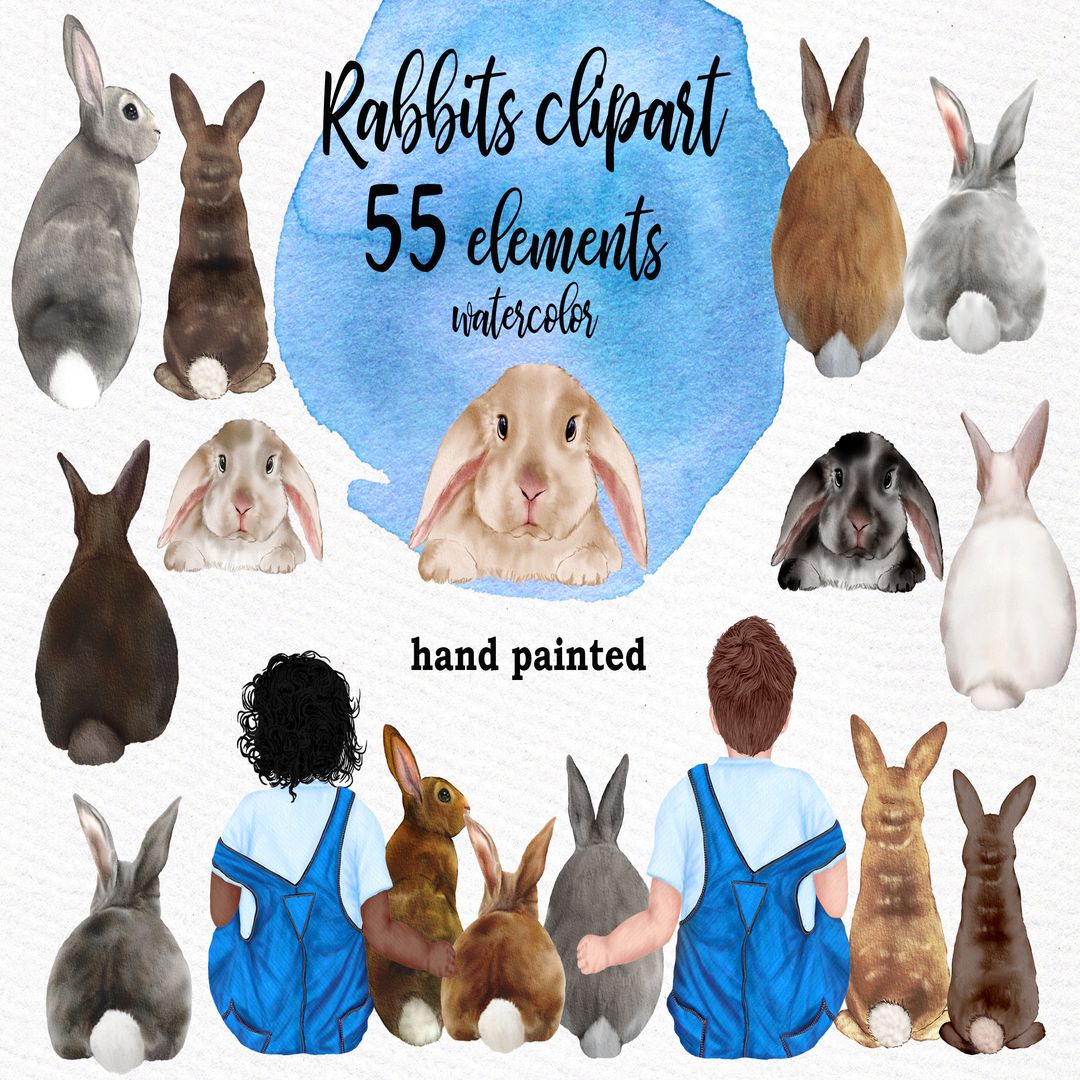 Watercolor bunny clipart: "RABBIT CLIPART" Kids with bunnies - Inspire ...
