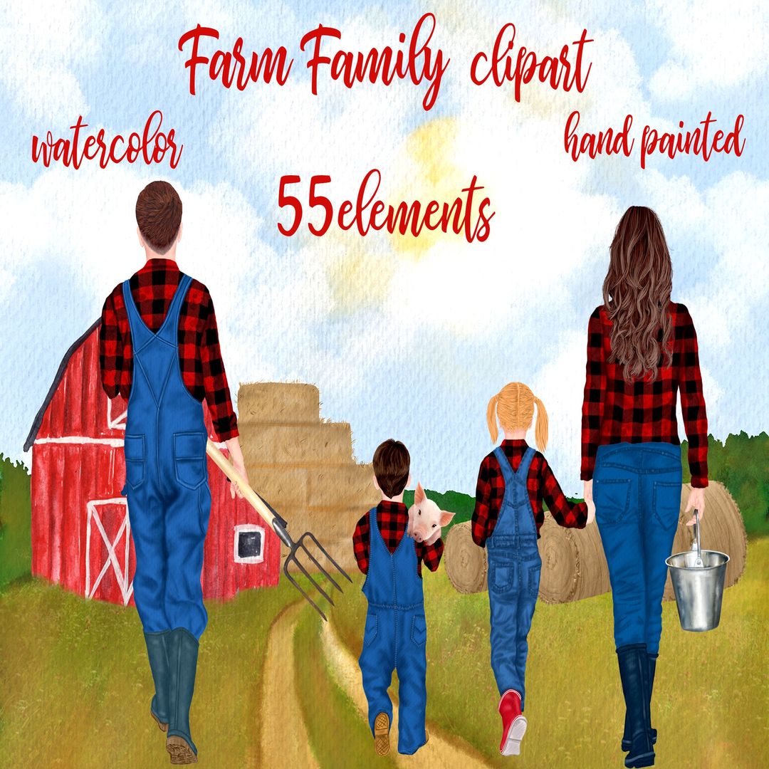 Farm Family clipart: "FARM CLIPART" Dad Mom Children Waterco | Inspire ...