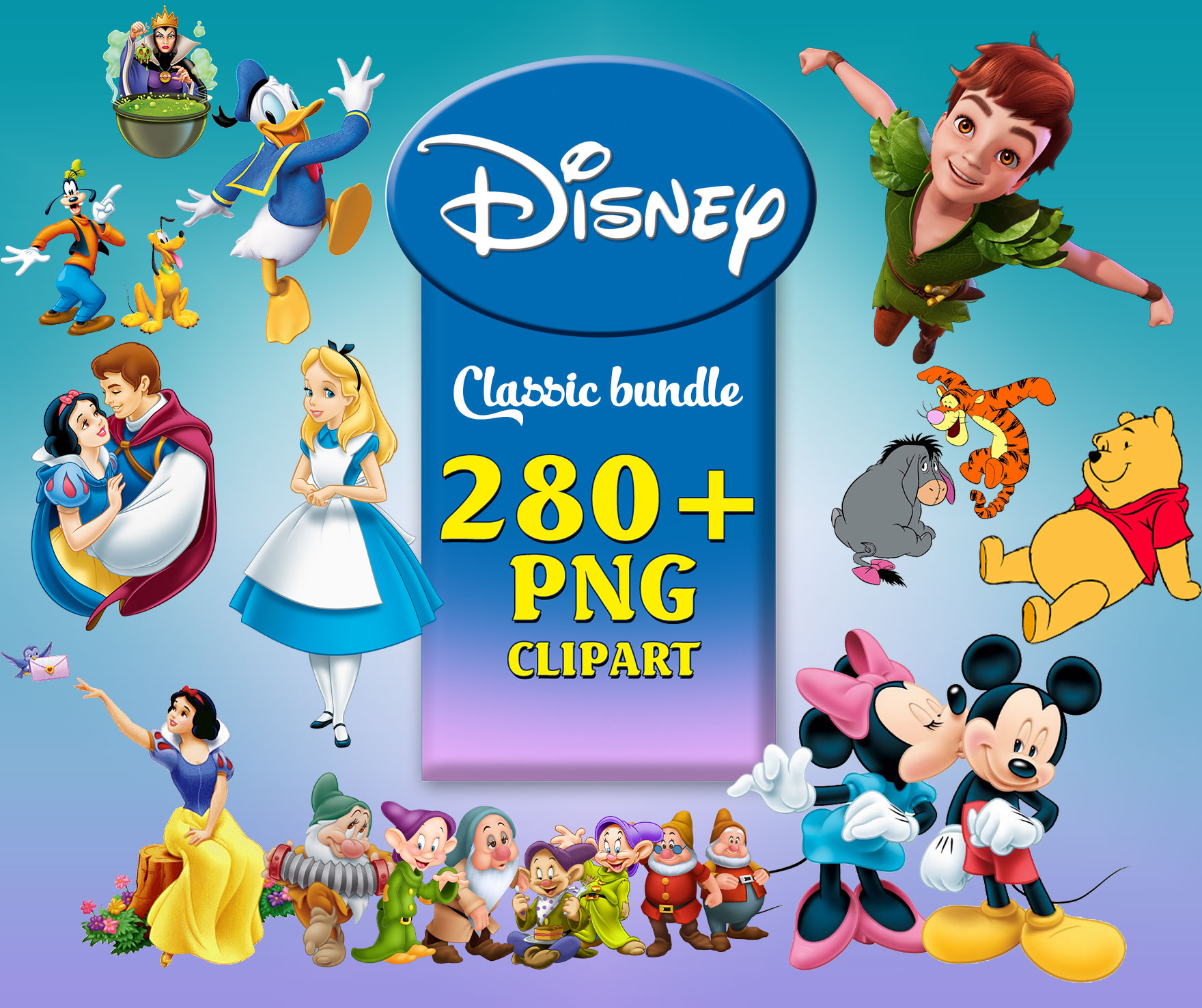 280 Classic Bundle Clipart Bundle, Minnie Mickey Dumbo Alice | Inspire ...