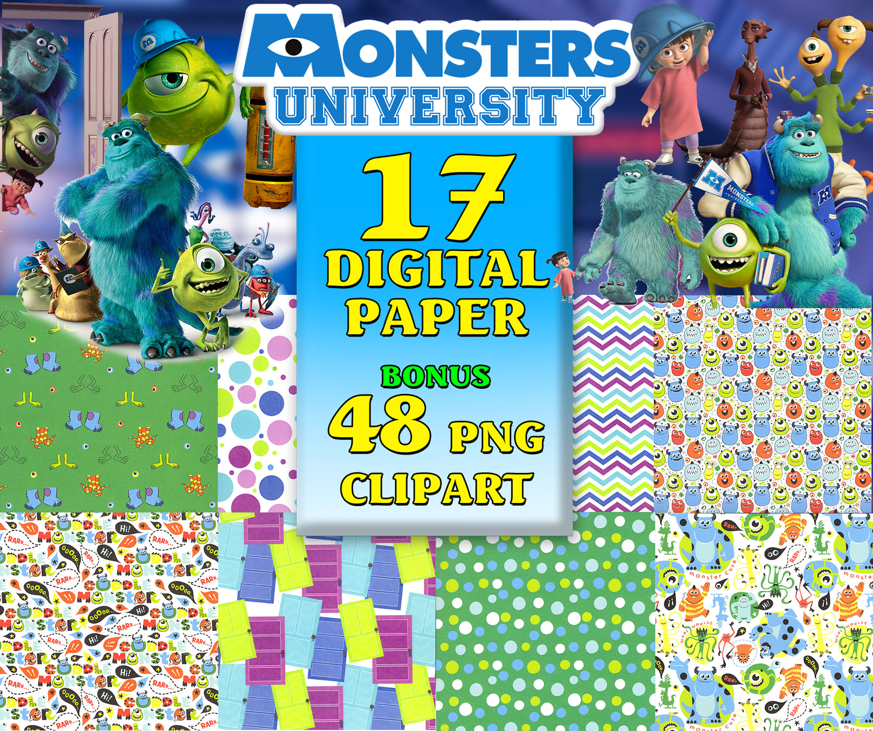 17 Monsters University Digital Paper, Blue Green Paper, Mons | Inspire ...