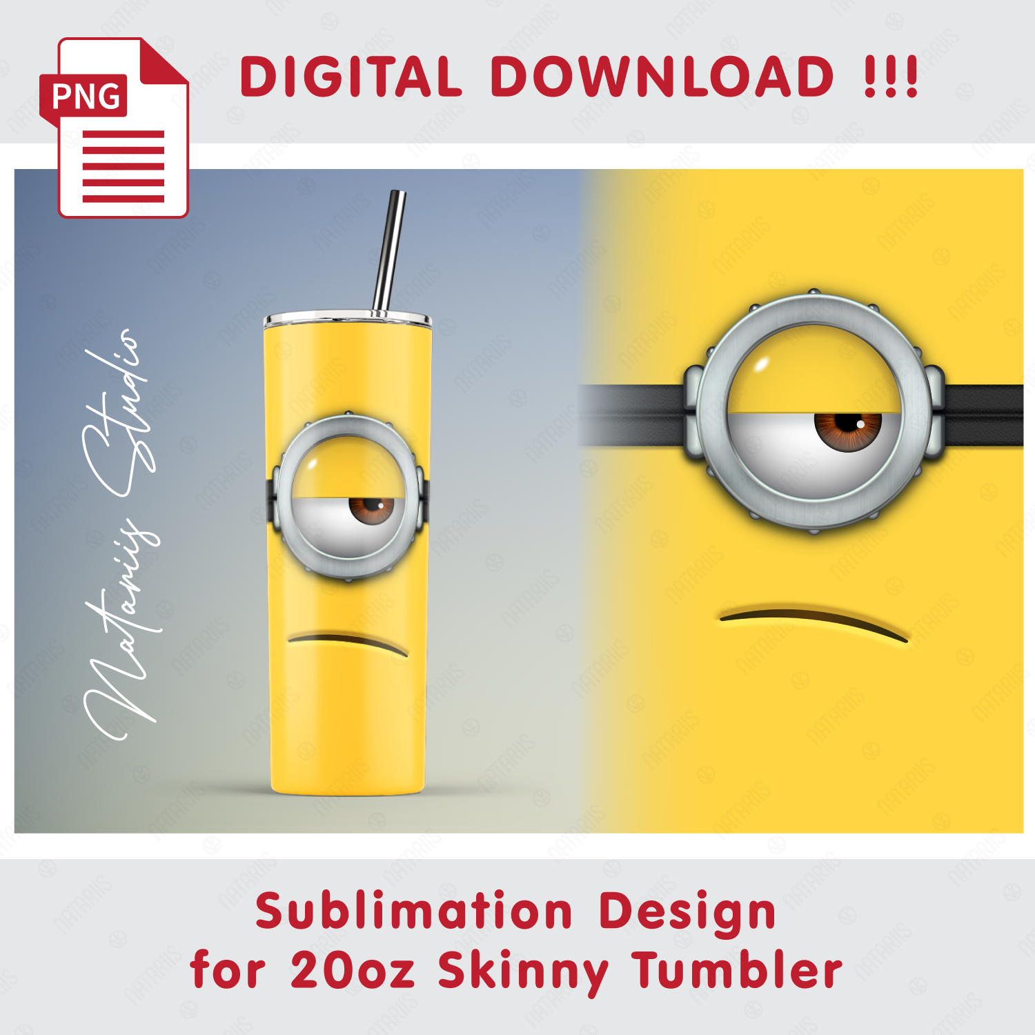 Minion Face Template - Seamless sublimation 20 oz Tumbler - Inspire Uplift