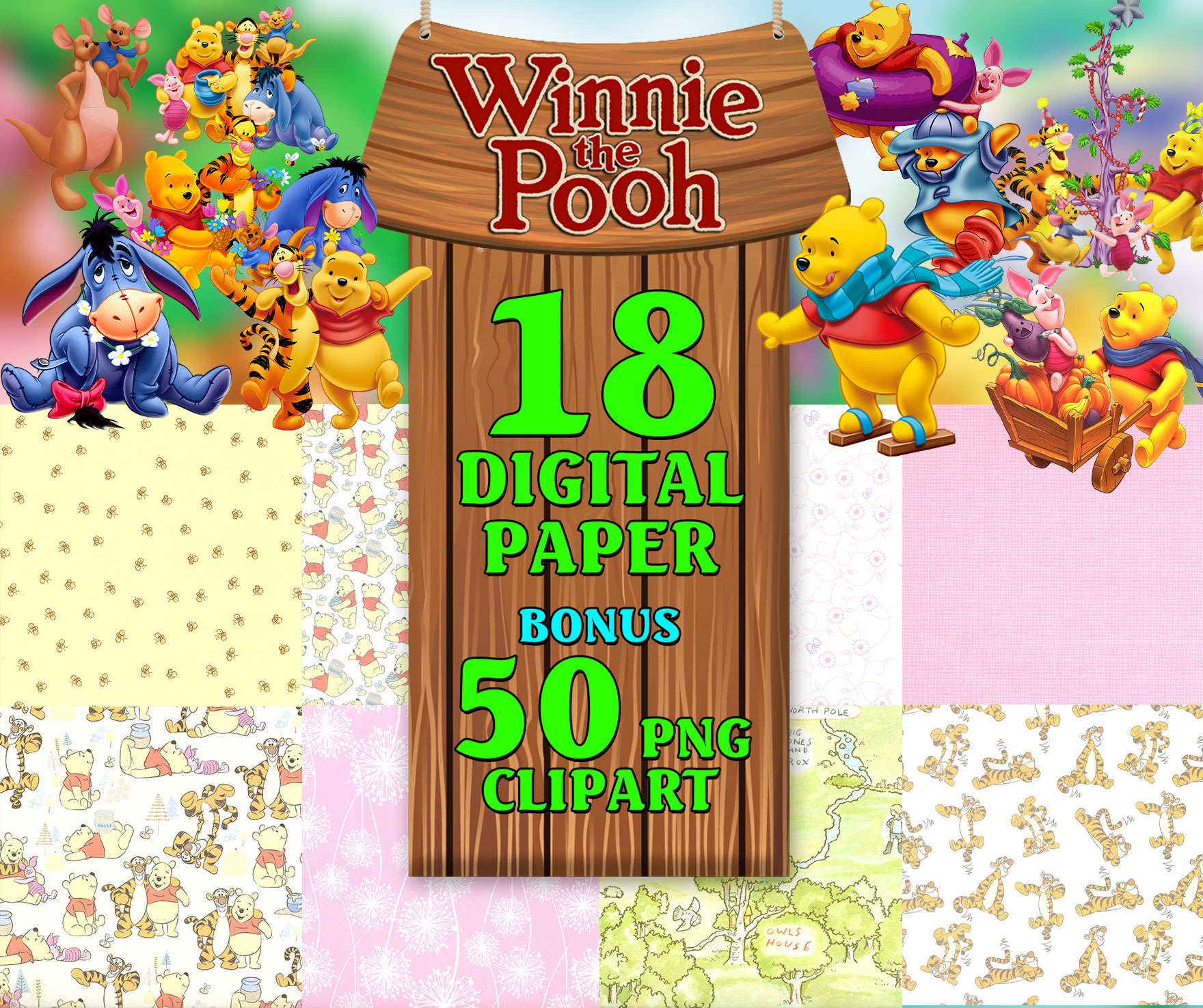18 Winnie The Pooh Digital Paper, Winnie The Pooh Scrapbook, | Inspire ...