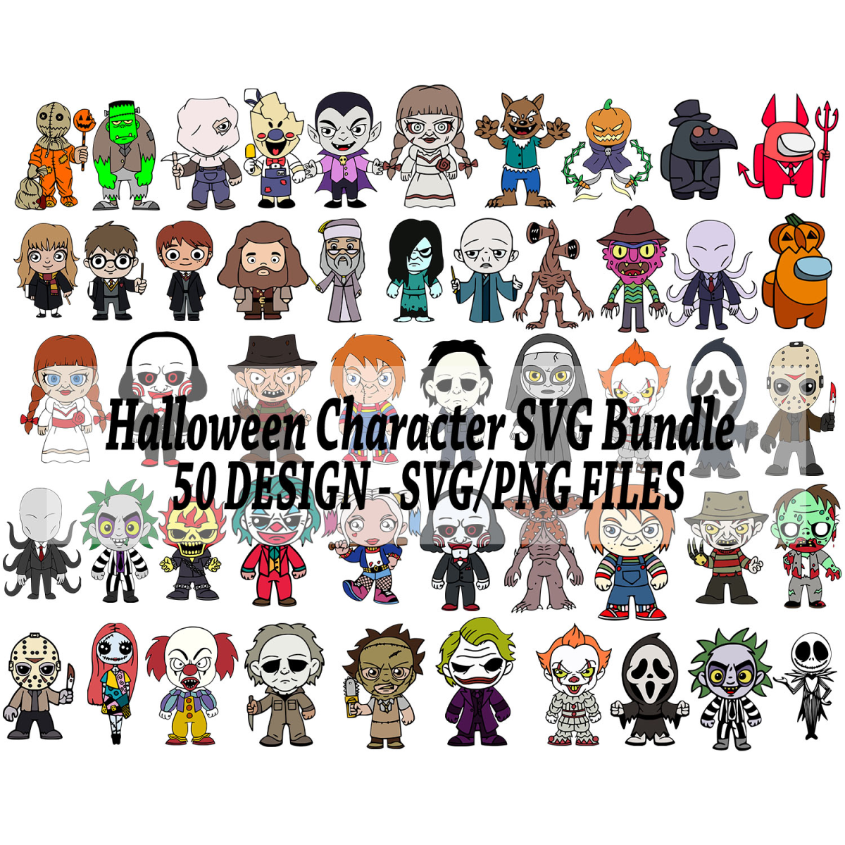 50 Halloween Character SVG Bundle, Cricut, Silhouette | Inspire Uplift