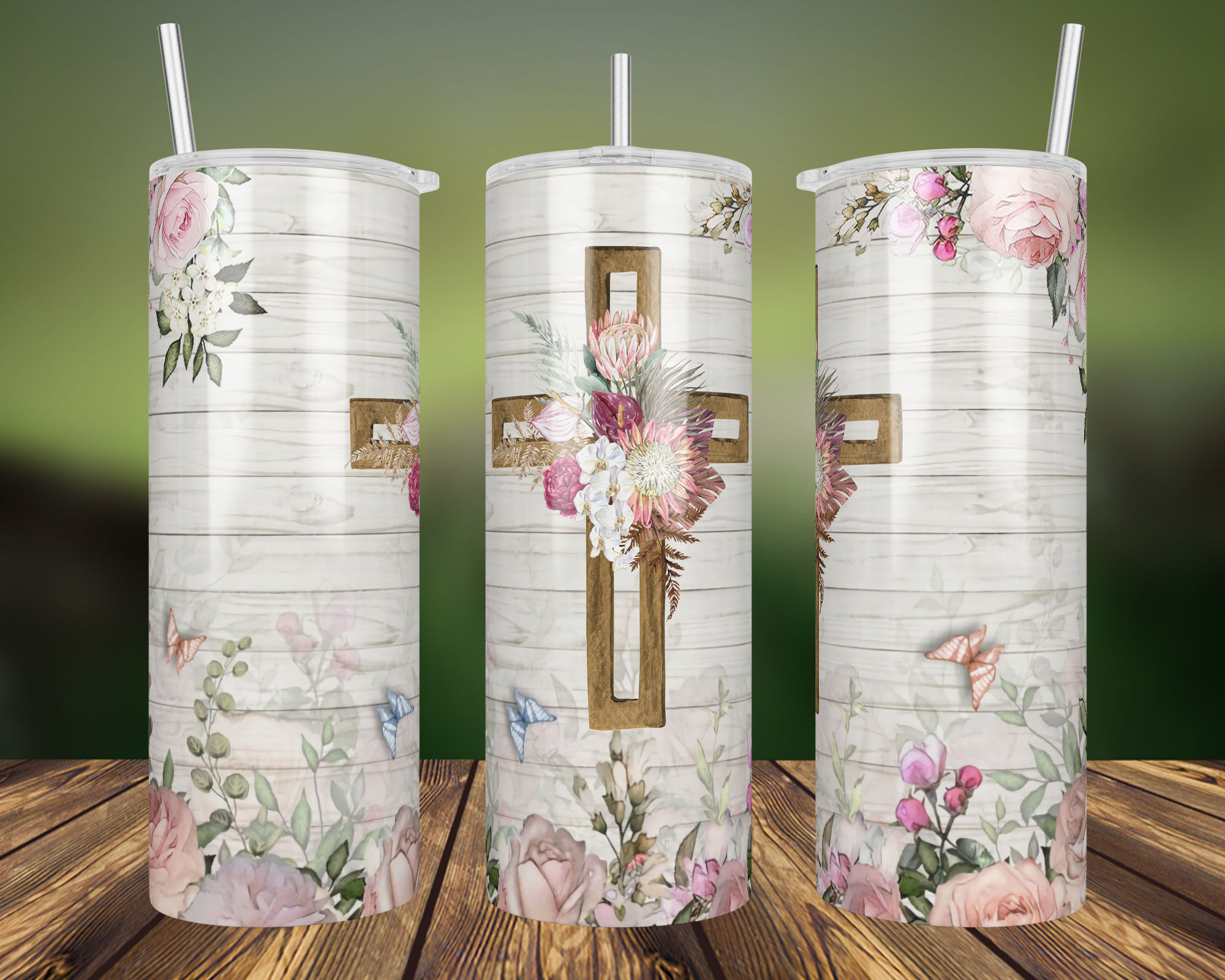 Boho Flower Cross Sublimation Design, 20oz Skinny, Wood Cros | Inspire ...