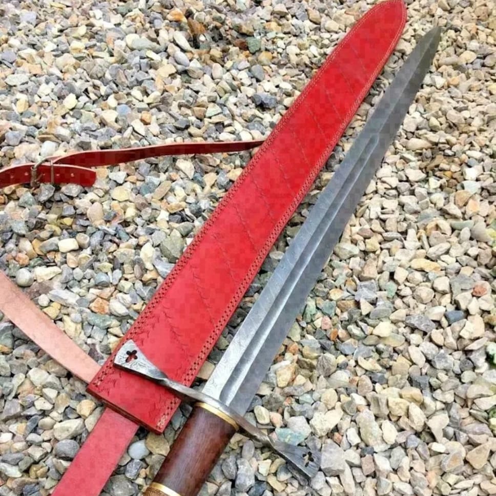 36 Inch Cross Sword Hand Forged Damascus Steel with Wood and | Inspire ...
