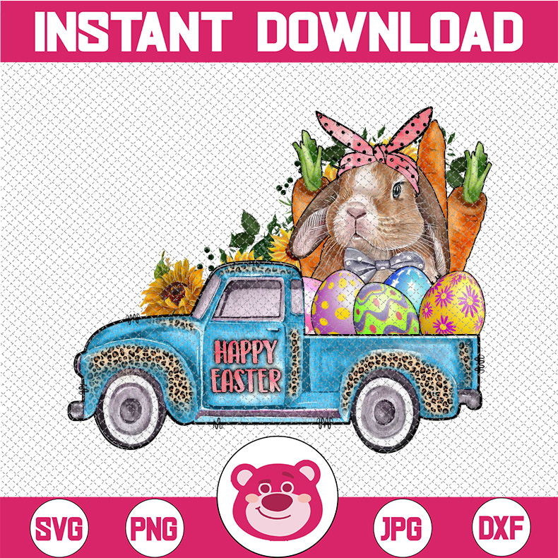 Happy Easter Truck with Bunny Eggs And Carrot Png, Hand Draw | Inspire ...