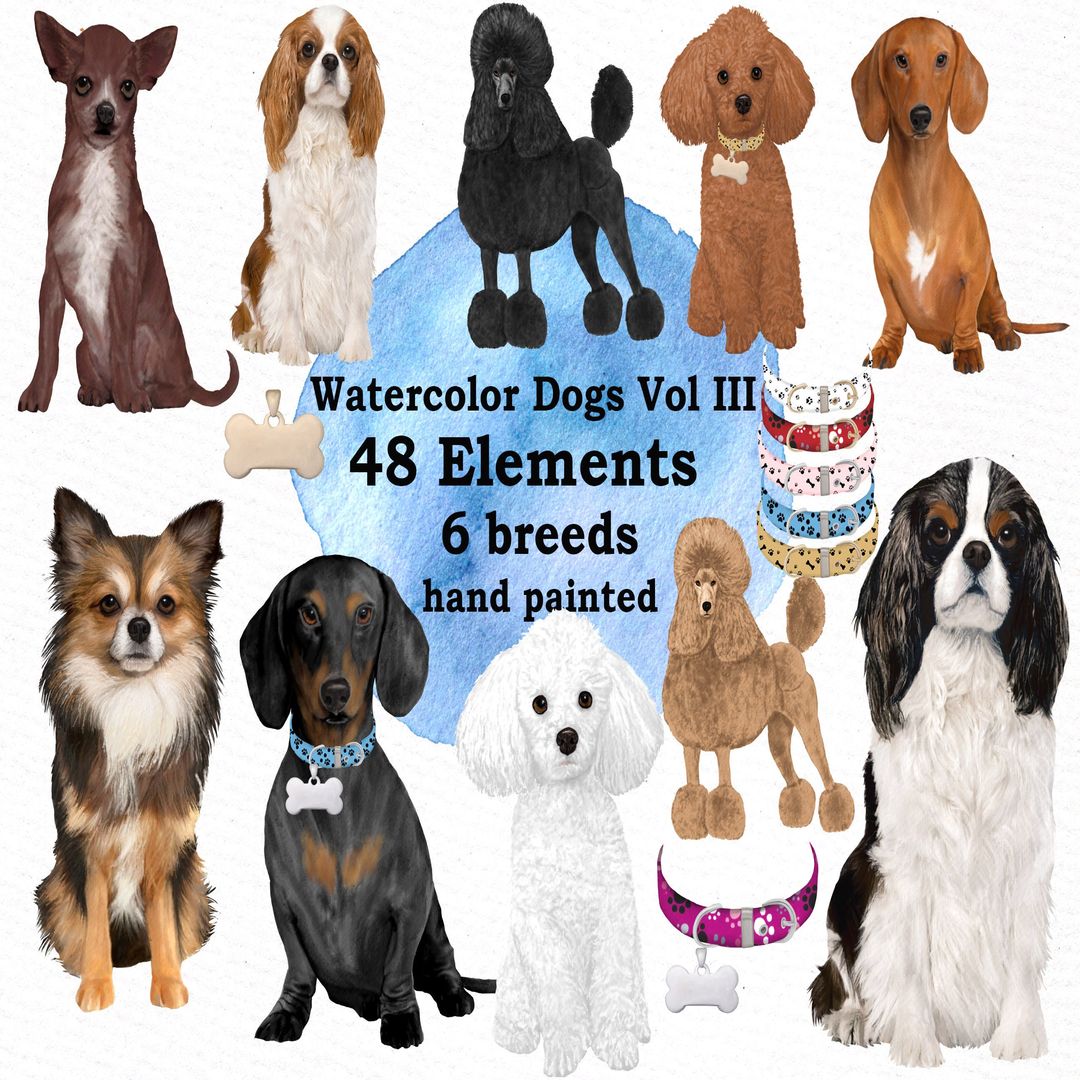 "Dog Clipart: ""WATERCOLOR DOGS"" Dog breeds Pet clipart Pup | Inspire ...