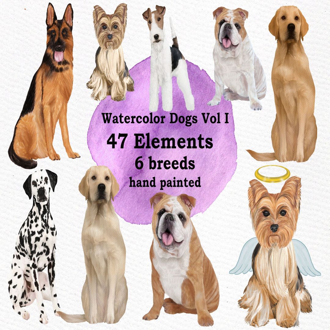 Dog Clipart: "WATERCOLOR DOGS" Dog breeds Pet clipart Puppie - Inspire ...