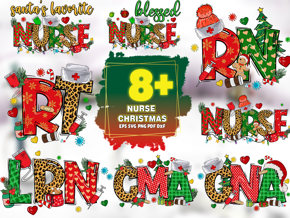 8 Files Nurse Christmas SVG Sublimation Bundle, Christmas Sv | Inspire ...