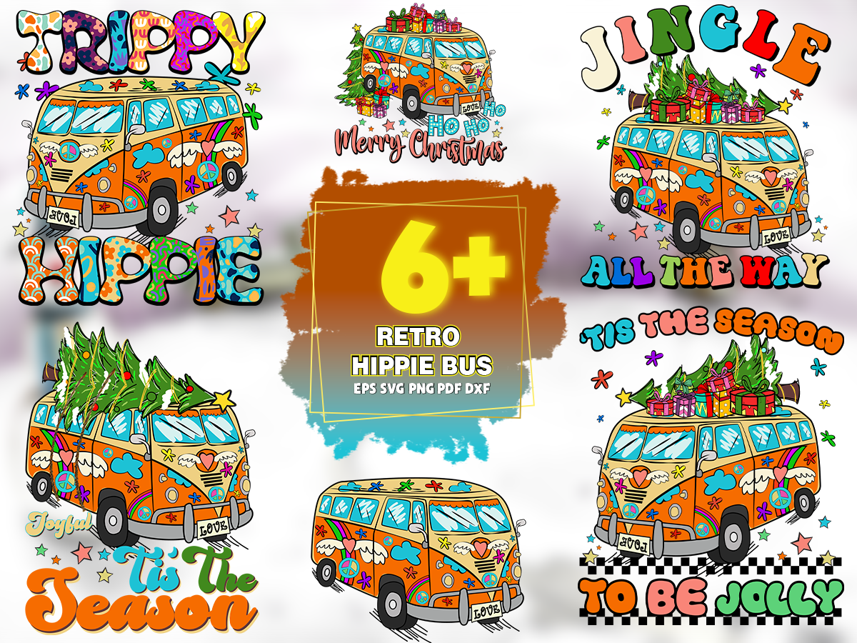 6 Files Retro Hippie Bus Bundle SVG Sublimation, Christmas S | Inspire ...