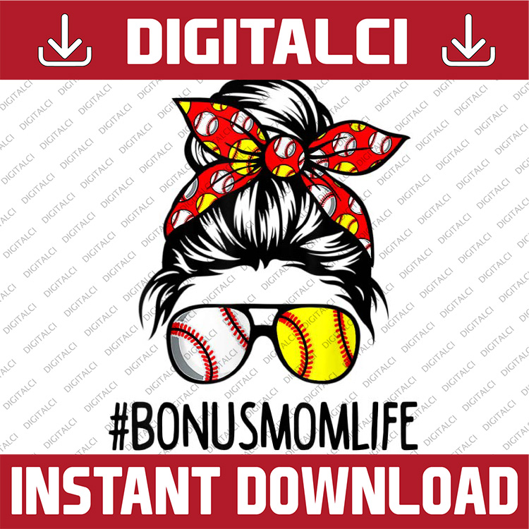 Bonus Mom Life Softball Baseball Mother's Day Messy Bun Happ - Inspire ...