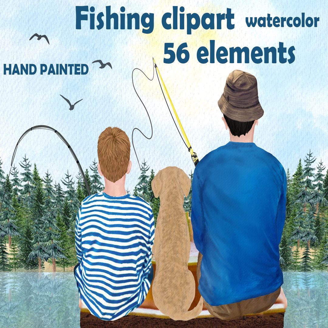 Fishing clipart: "BOY FISHING" Father's day clipart Dad and - Inspire ...