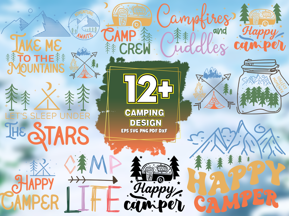 12 Files Camping Design Bundle SVG Sublimation, Camper Svg, | Inspire Uplift
